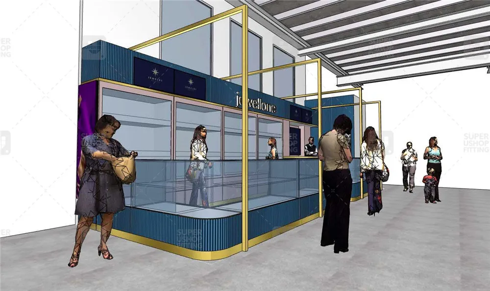 Customized Wooden Mineral Store Showcase Kiosk Design 3D Crystal Mall ...