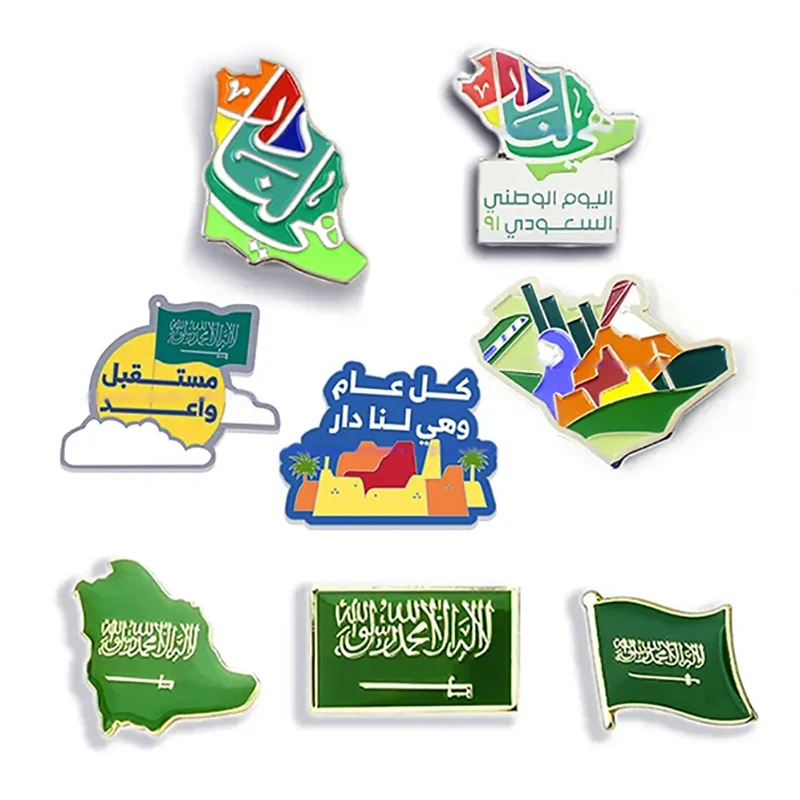 3M Sticker Custom Metal Pins Logo Saudi National Day Metal Brooch Badge Custom Hard Lapel Enamel ...