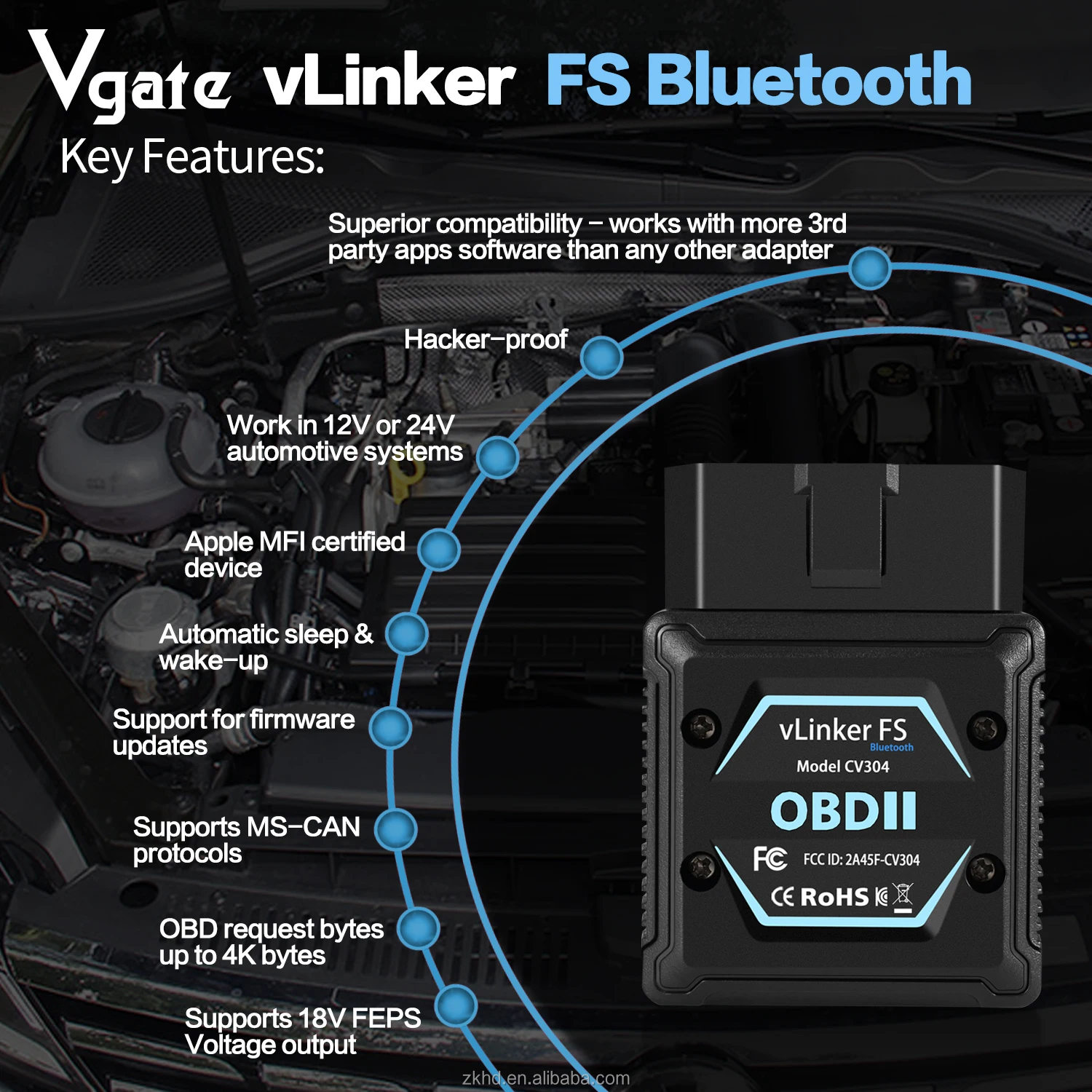 Vgate Vlinker FS BT - Universal OBD2 Scanner for Android/ios