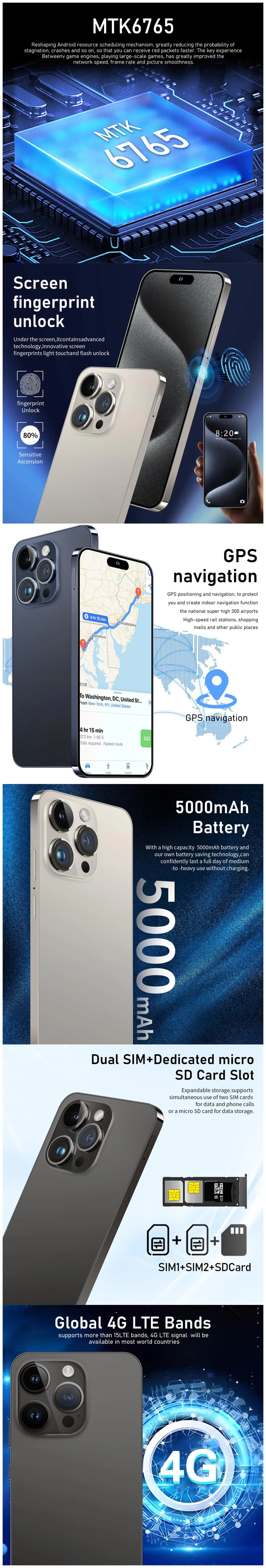 Global Version I15 Pro Max Smart Phone 6.54" Fhd Ips Display 13mp+22mp ...