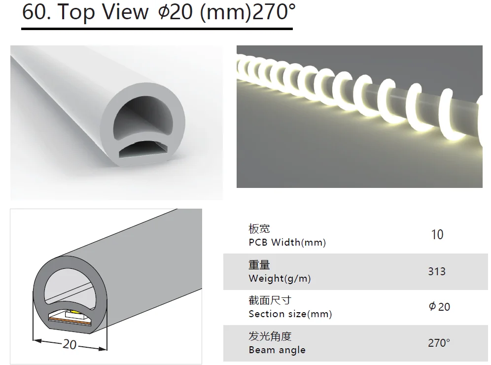 12v Dc Round Flex Neon Light Led Strips Smd2835 White Color 270 360 ...