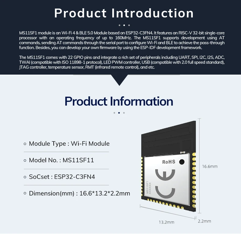Smart Home Wifi Module Ms11sf11- Espressif Esp32-c3 2.4ghz Support Oat ...