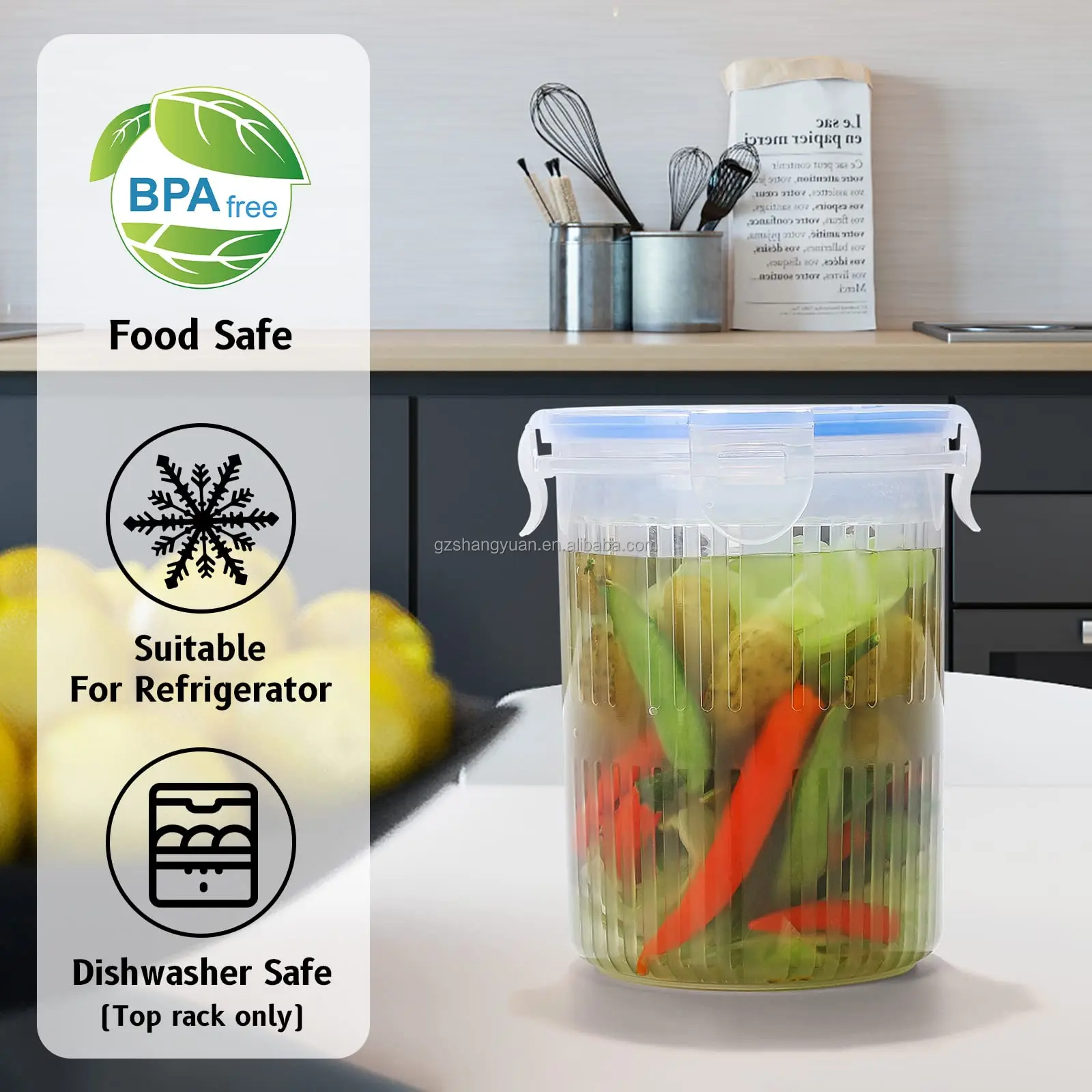 Pickle Container With Strainer 24 Oz Pickle Jar With Leak Proof And ...
