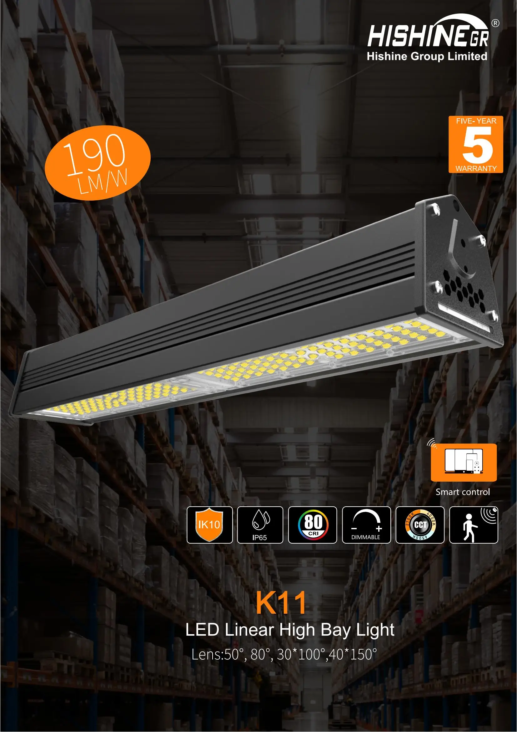 Hishine Large Linear LED Warehouse Lights High Bay Light with Emergency ...