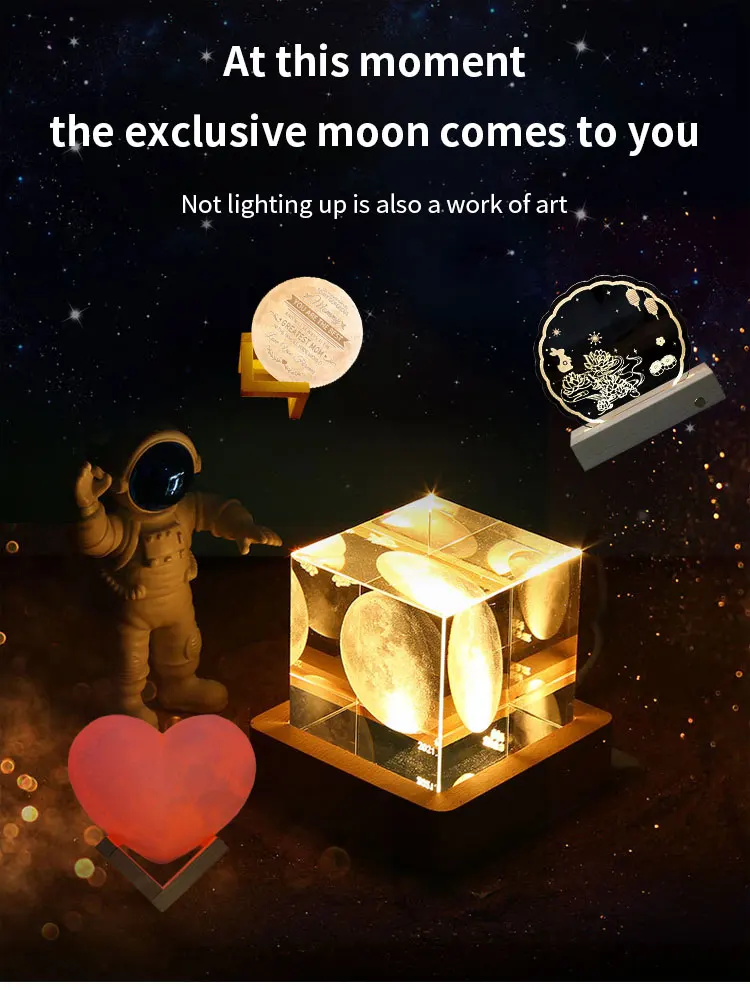Custom Acrylic Moon Lamp 3d Print Wood Base Led Acrylic Desk Night ...