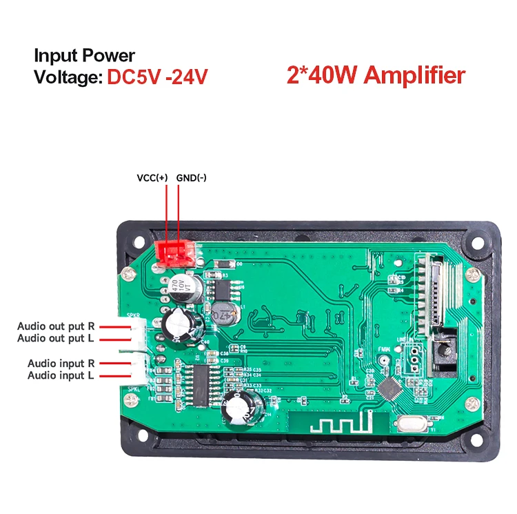 2*40w Dual Power Audio Amplifier Board Mp3 Player Decoder Board 5v-24v ...