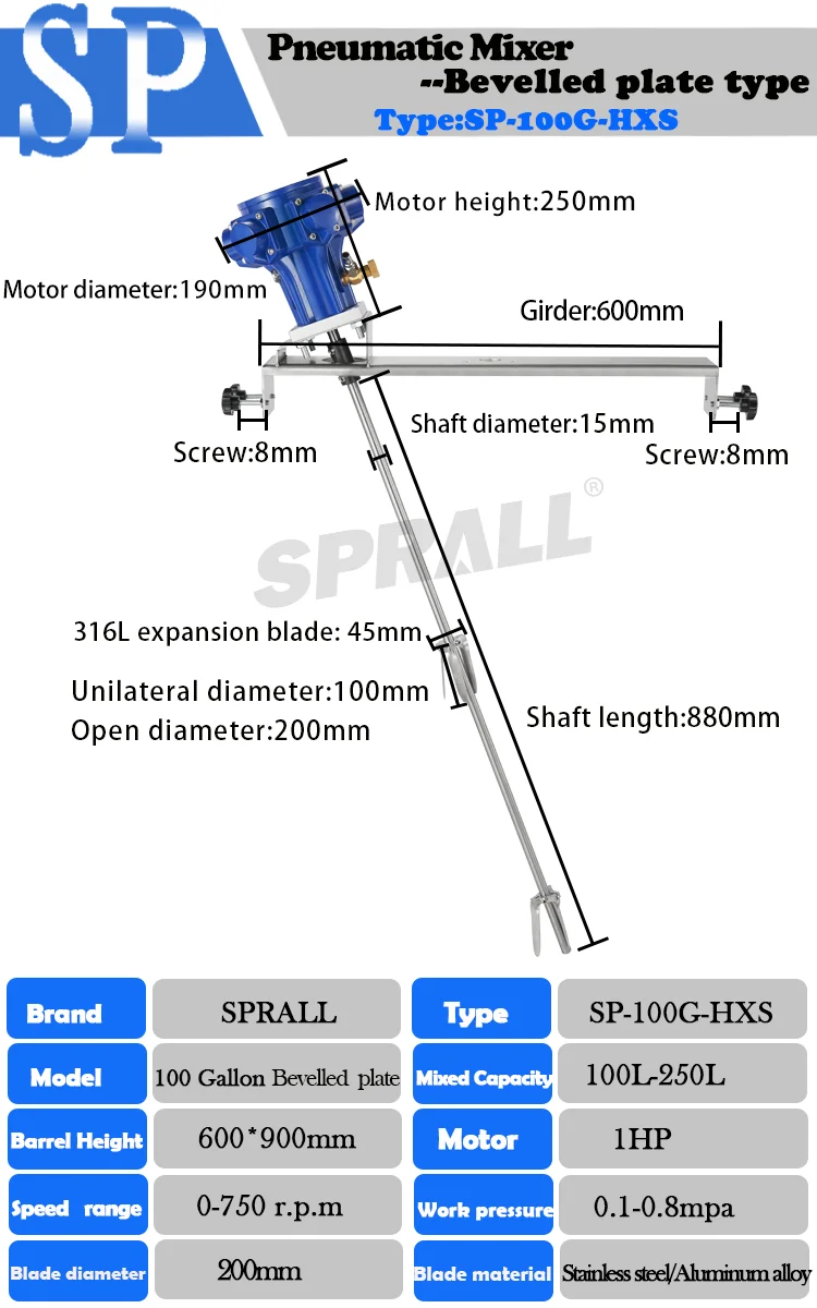 SPRALL Industrial IBC Tank Pneumatic Mixer - 1000L Capacity