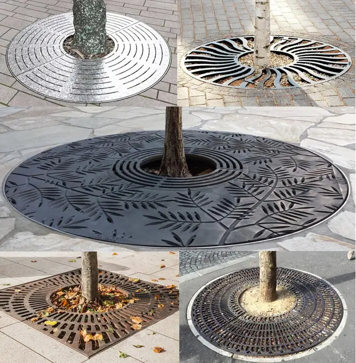Custom Cast Iron Corten Steel Tree Grilles and Grates Road Safety Urban ...