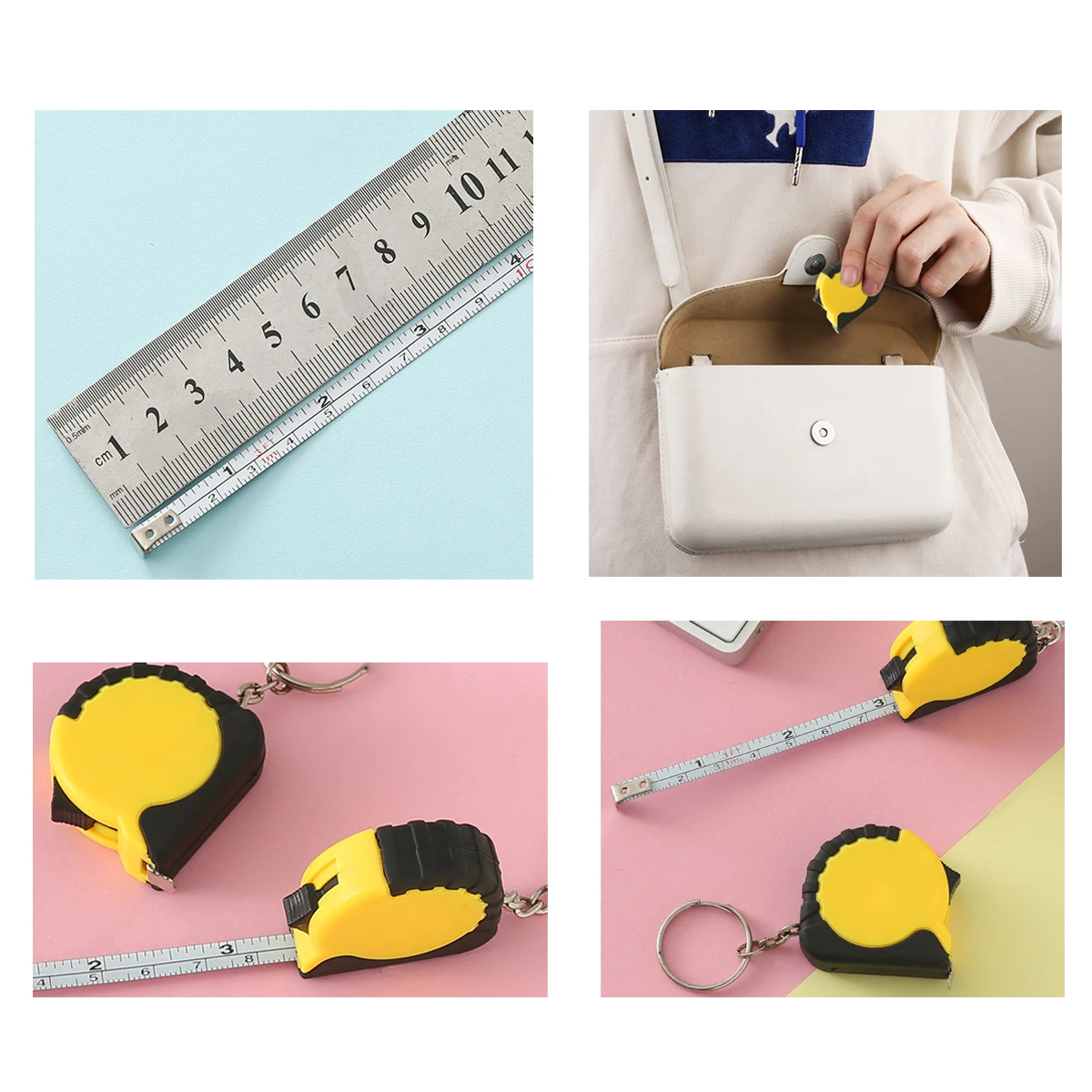 Marketing Mini Grip Tape Measure Keychains - Back to School