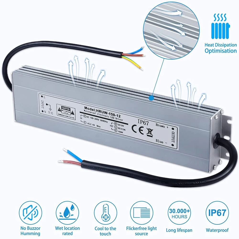 Led Driver 60 Watts Waterproof Ip67 Power Supply Transformer Adapter 100v-260v Ac To 12v Dc Low ...