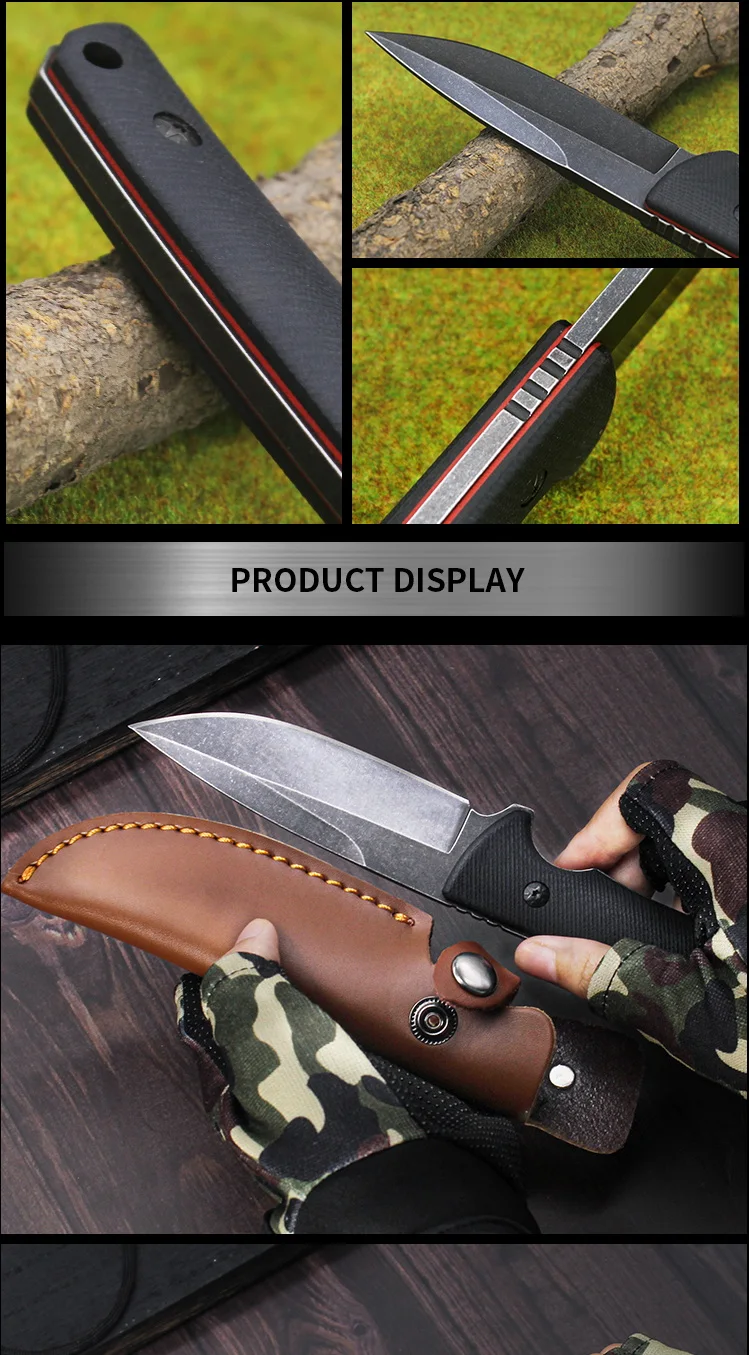 Customized Design Bushcraft Black G10 Hunting Knife Camping Fixed Blade ...