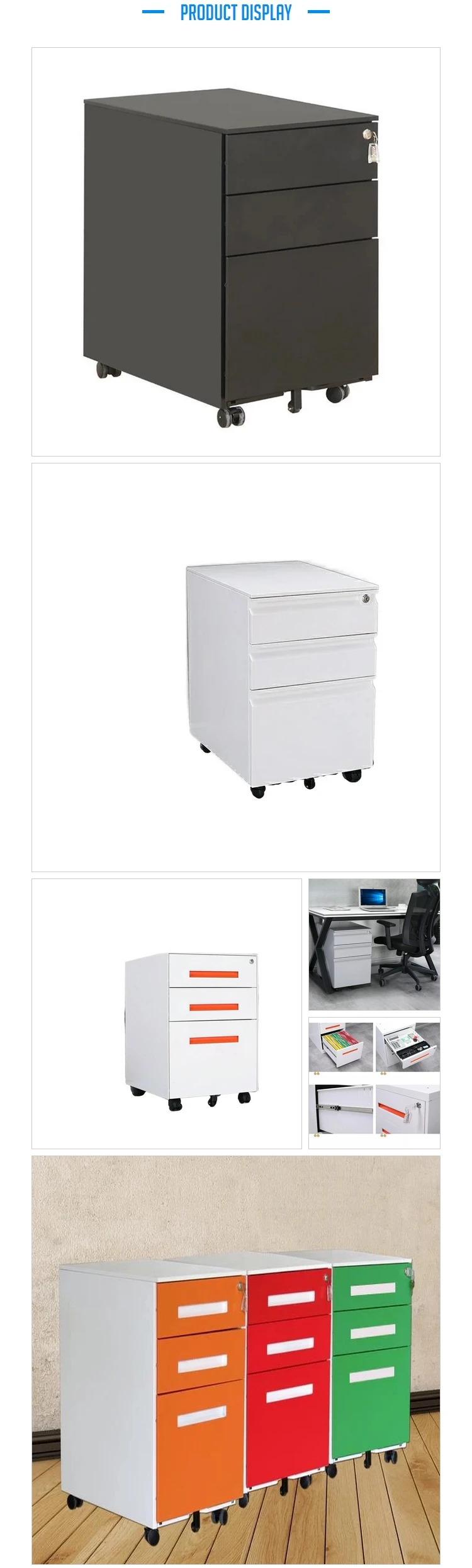 Steel Movable Cabinet Office Three Drawer Mobile Iron Locker Under Desk ...