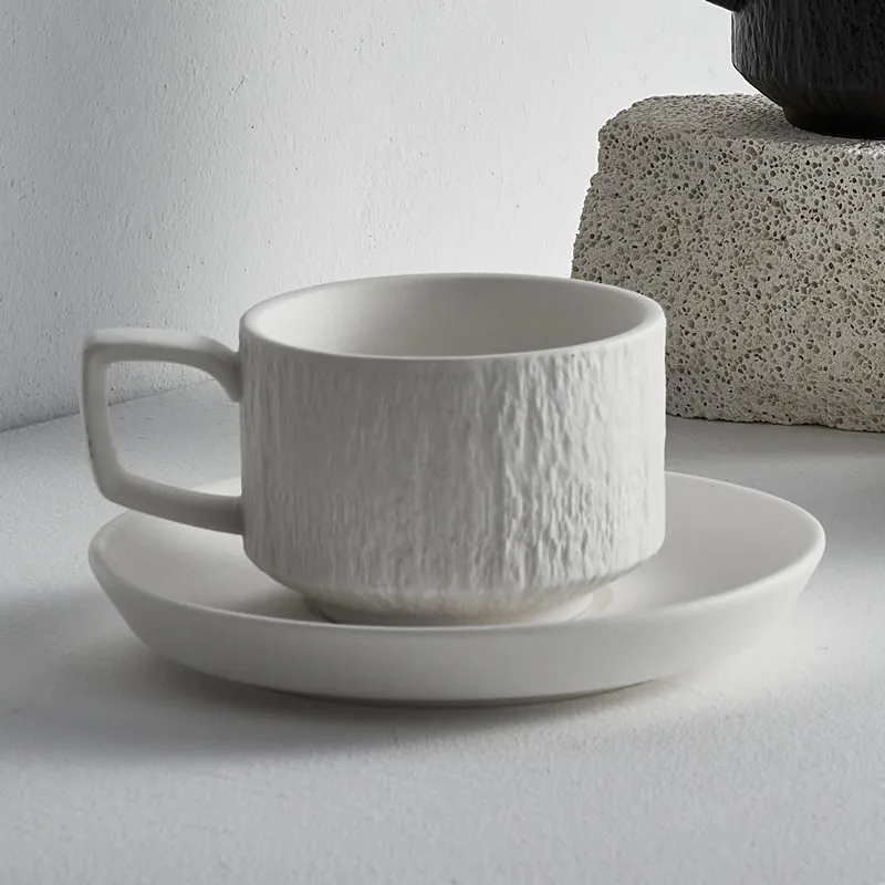 European Textured Matte Ceramic Cappuccino Coffee Cup Set
