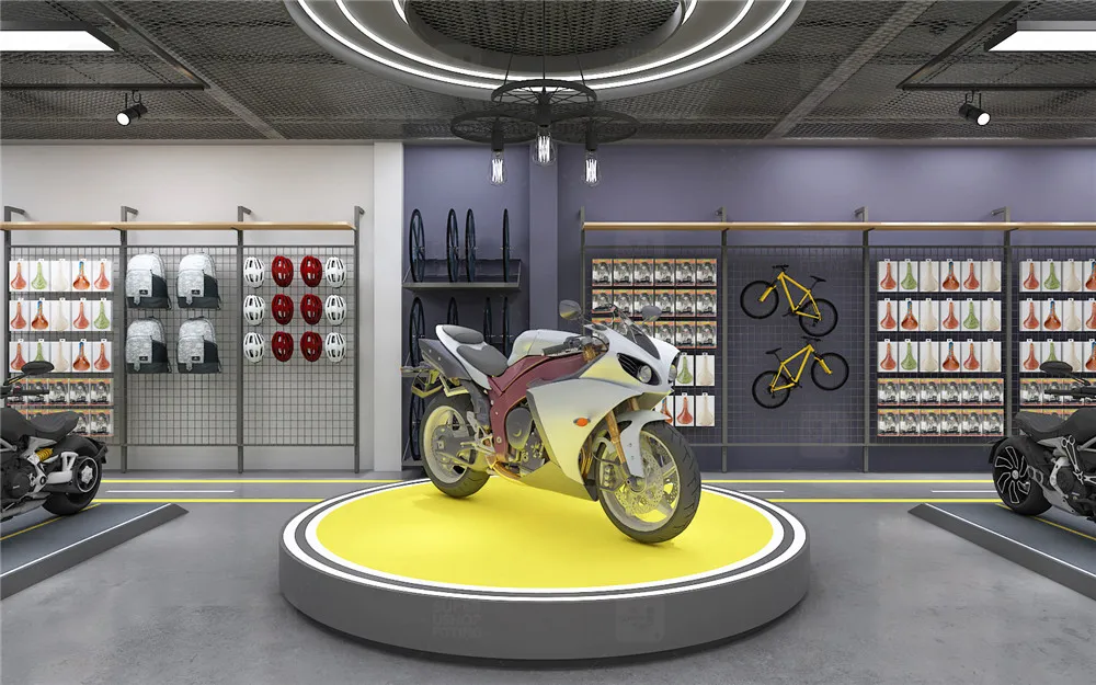 Custom Motorcycle Showroom Design: Stylish Wooden Fixtures for Bikes ...