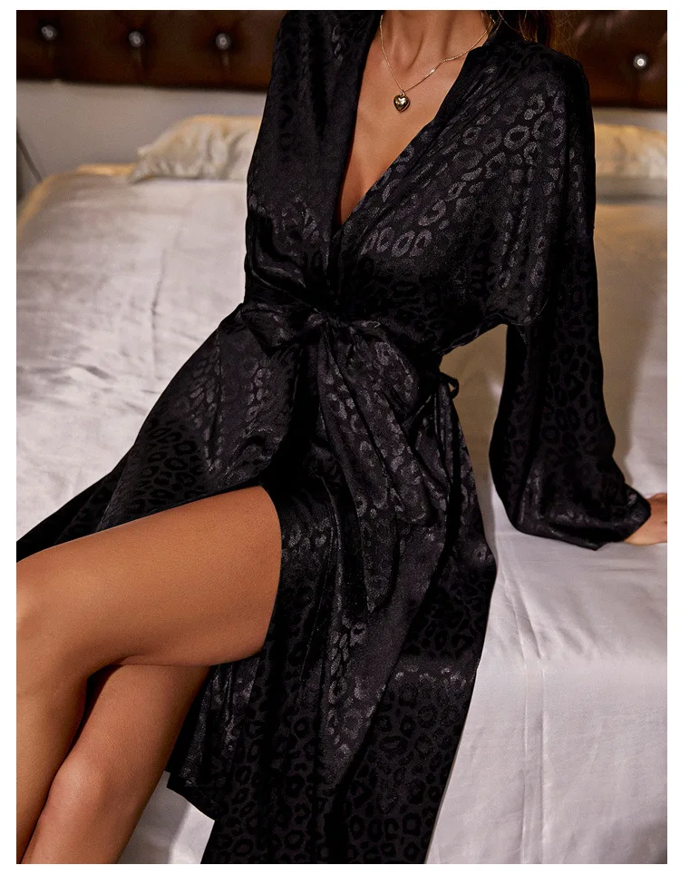 Women Jacquard Leopard Skin-friendly Homewear Robes Luxury Sleeping ...