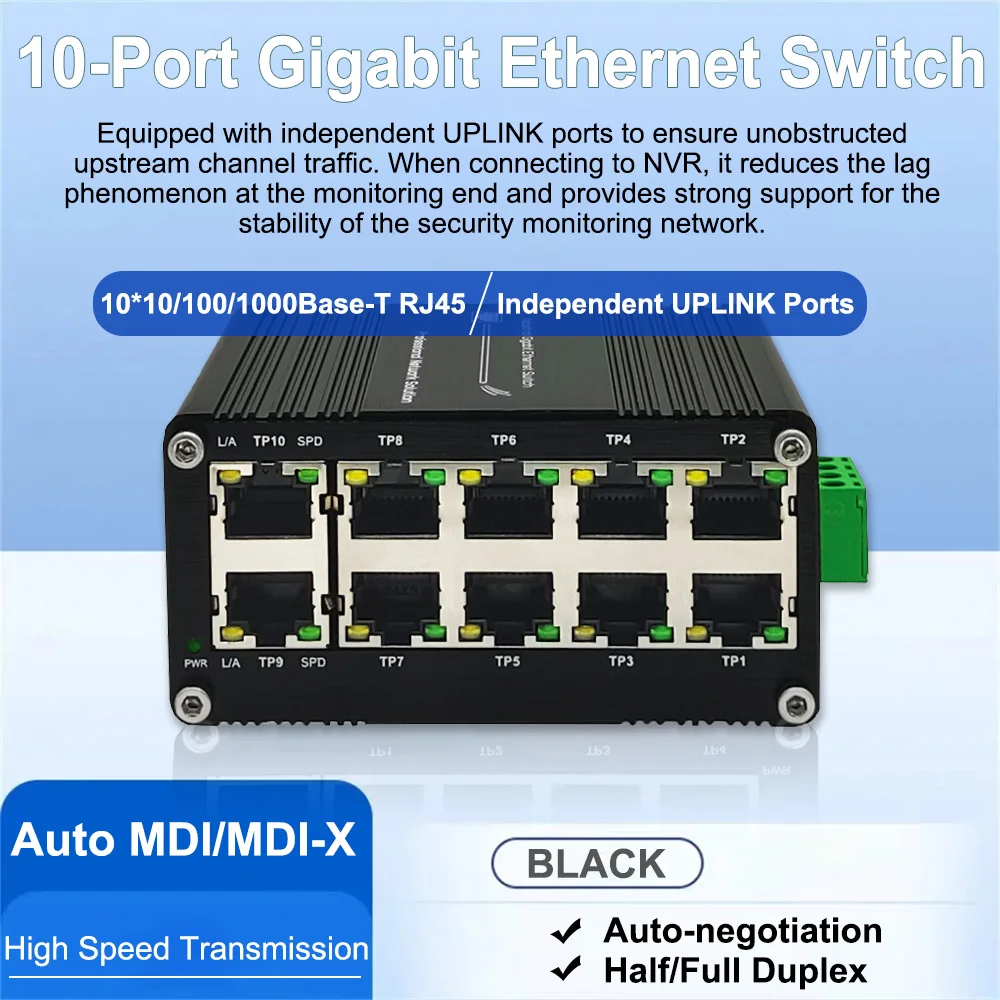 Industrial Mini Compact Ethernet Switch 10-port 10/100/1000t Network ...