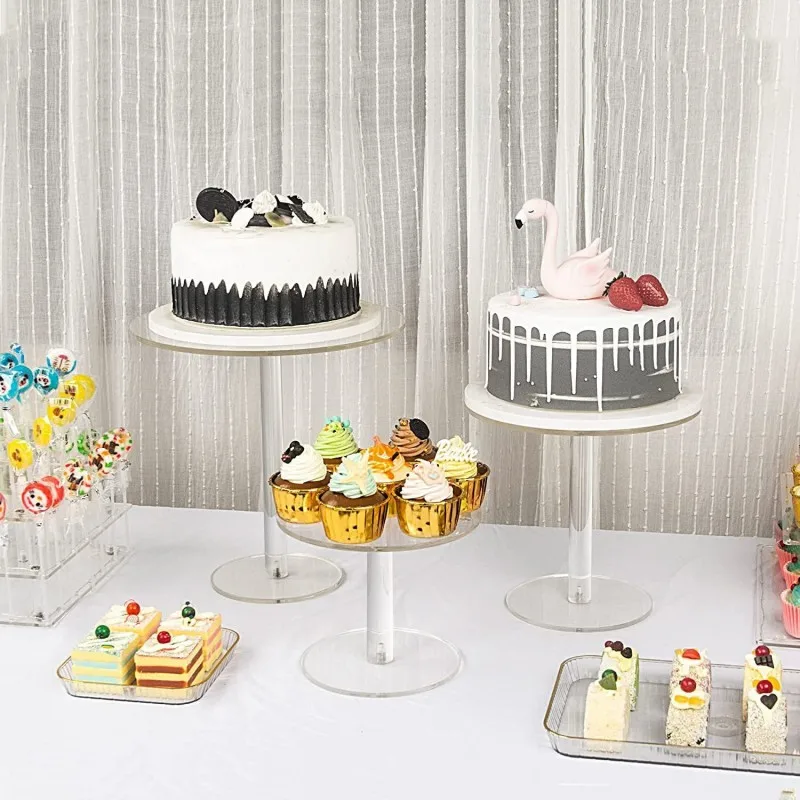 Clear Acrylic Cake Stand Round Display Set Of 3 For Wedding Cakes ...