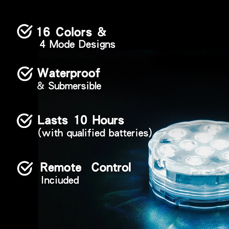 10 LEDs Submersible Light with Remote Control Battery Powered ...