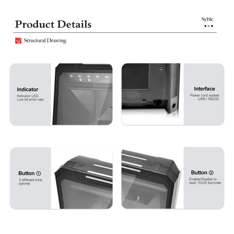 Xb-8808h Syble Vertical Square Scanner 2d Qr Code Omnidirection Desktop ...
