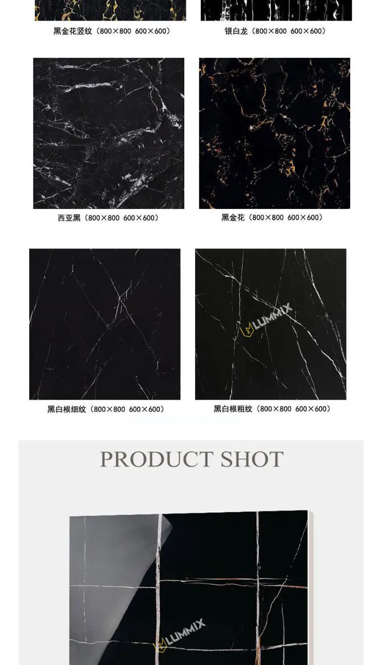 60x60 80x80 Glossy Polished Glazed Porcelanto Porcelain Black Ceramic