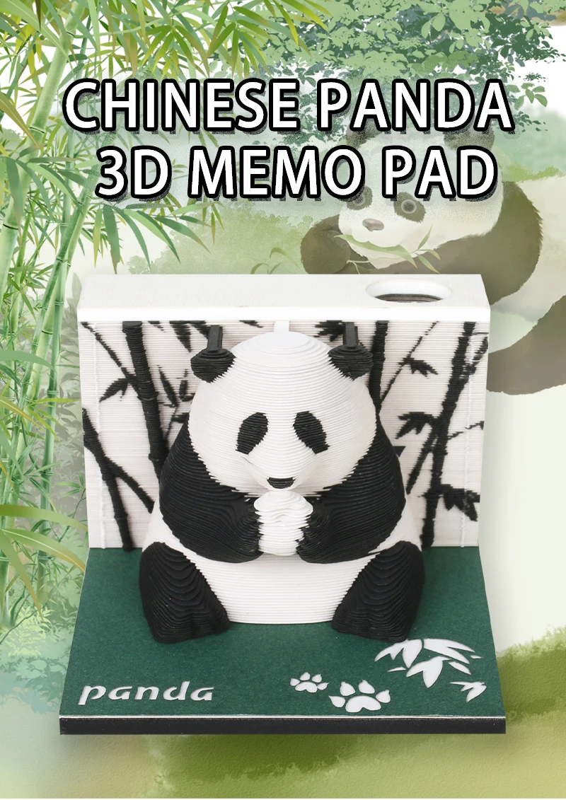 Panda 3D Notepad Cube - 217 Sheets of Paper Carving Art