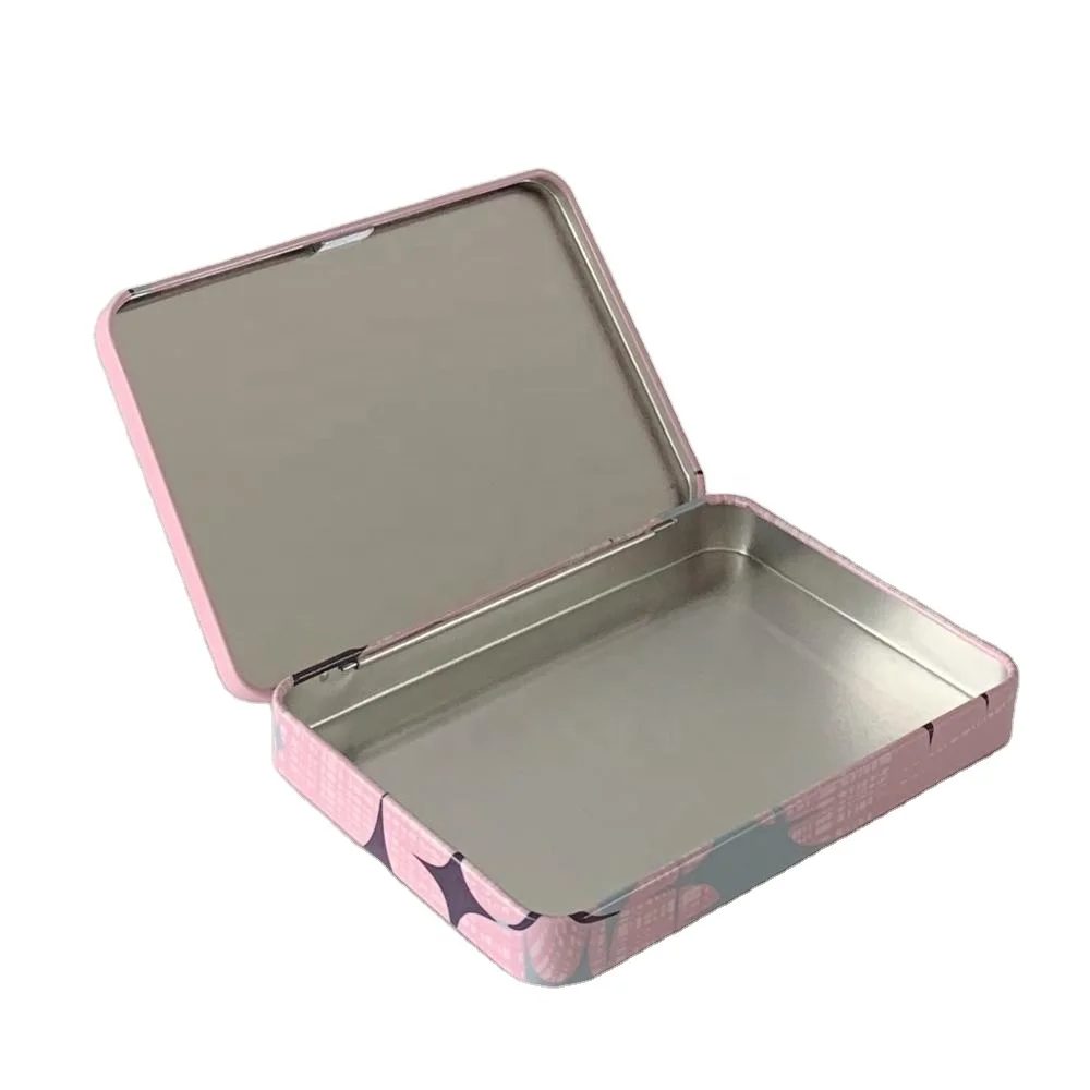 Custom Print Rectangle Hinged Tin Box for Gift Cany Mint