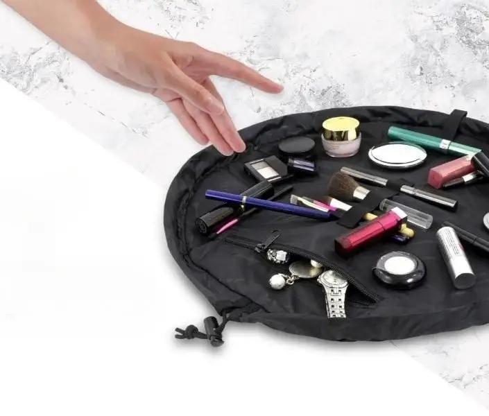 Portable Lazy Drawstring Make Up Bag Large Travel Cosmetic Bag Opens ...