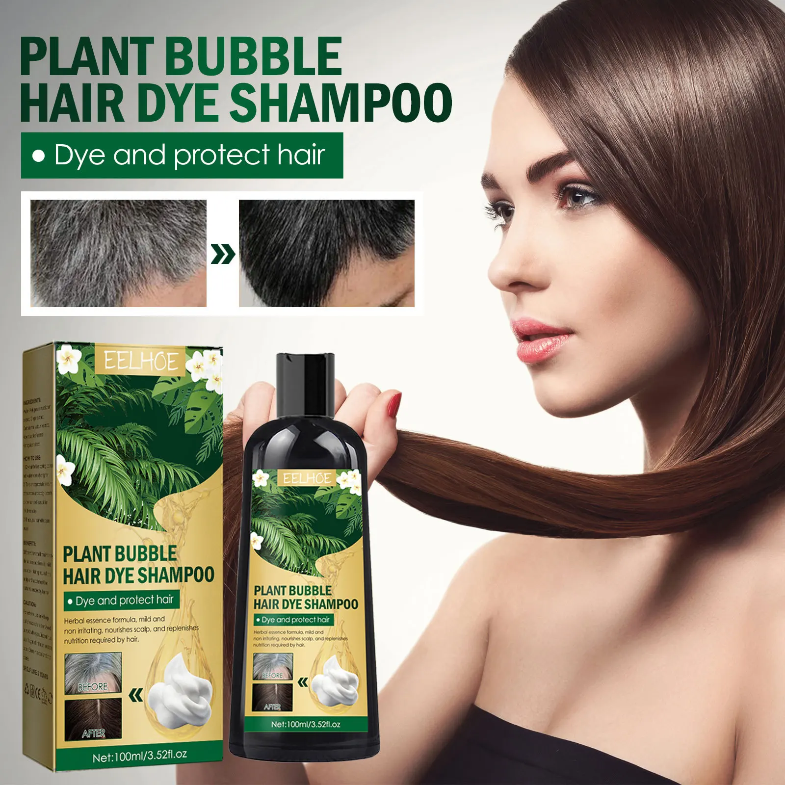 OEM Natural Plant Bubble Hair Color Wash Natural Black Hair Easy Color ...