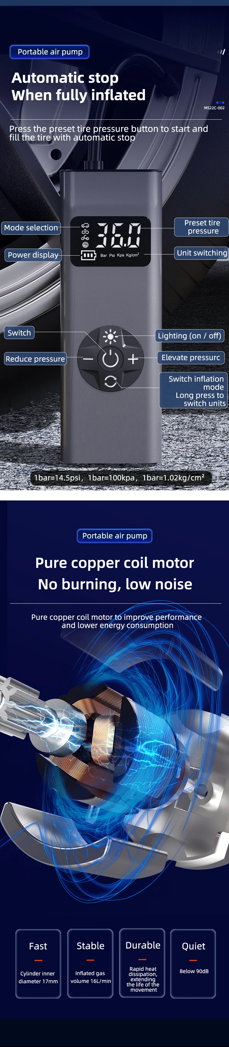 Wireless Air Pump Smart Digital Inflatable Pump For Car Tires With Sos ...