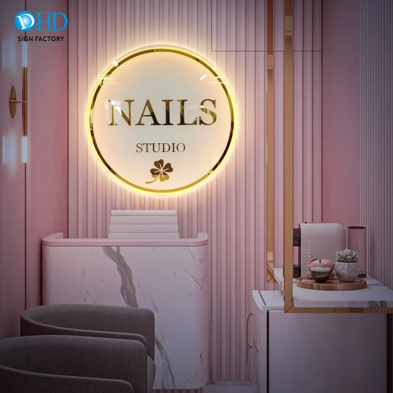 Acrylic business sign with 3D mirror letter Creative pink logo sign ...