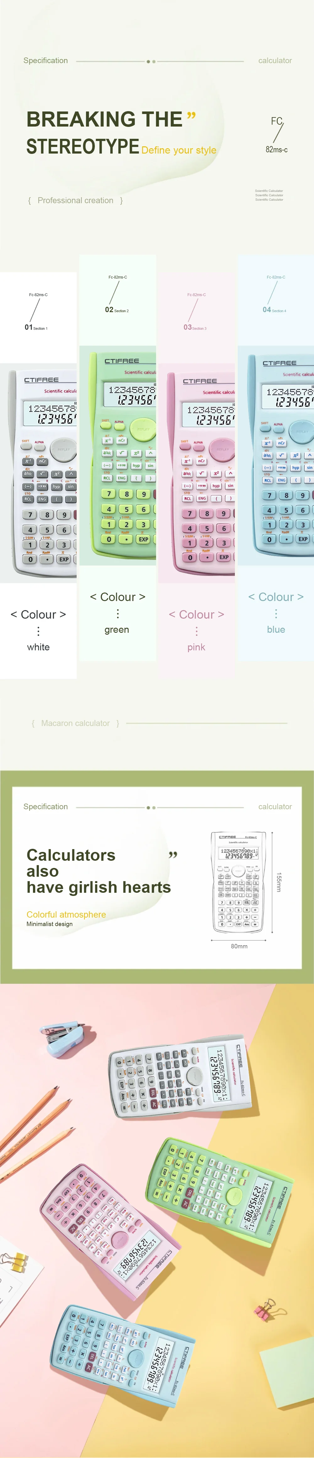 Scientific Calculator CTIFREE 82MS - 10+2 Digits Display