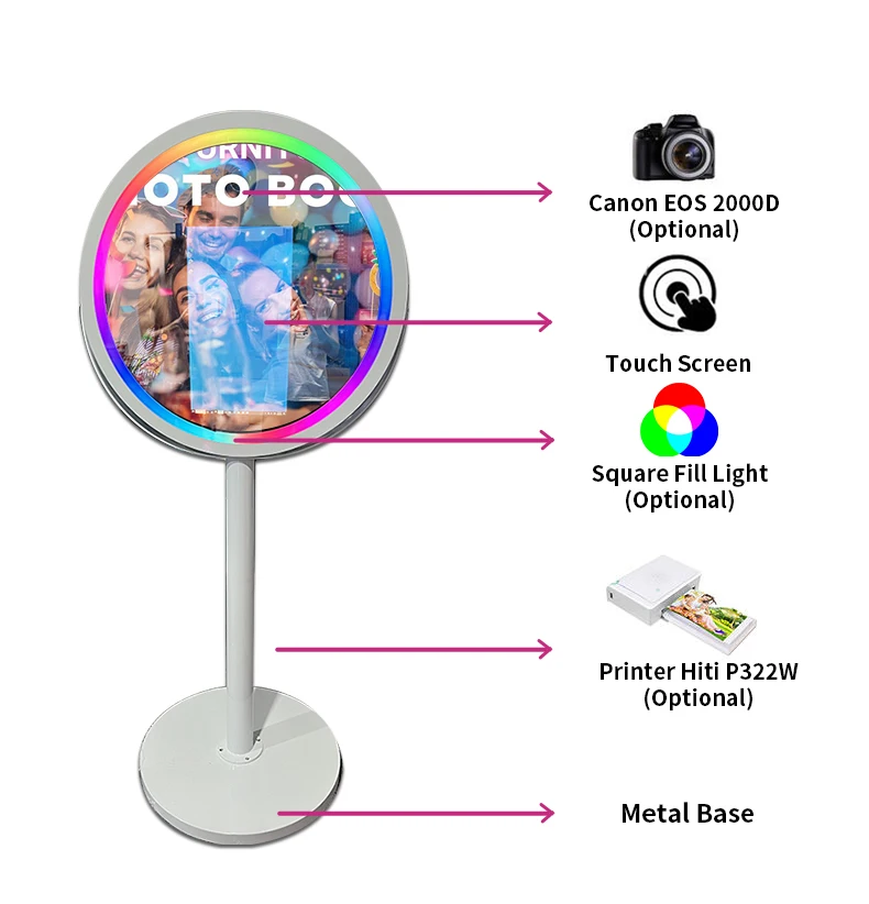 2024 New Beauty Mirror Kiosk Machine Party Selfie Circle Magic Mirror ...