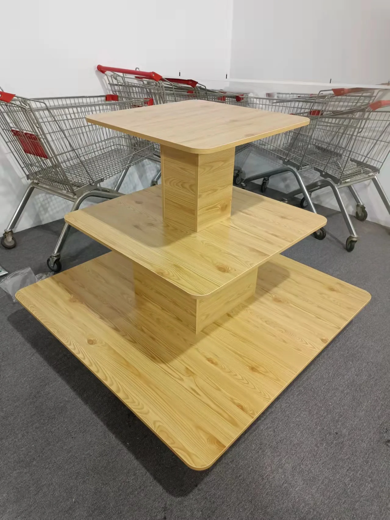 Custom Wooden Display Shelf Tower - Double-Sided Wood Display Stand for ...