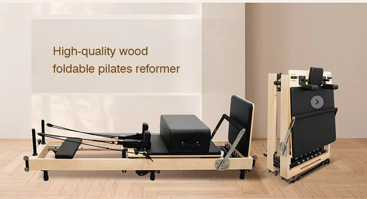Portable Pilates Reformer - Foldable Wood Fitness Machine