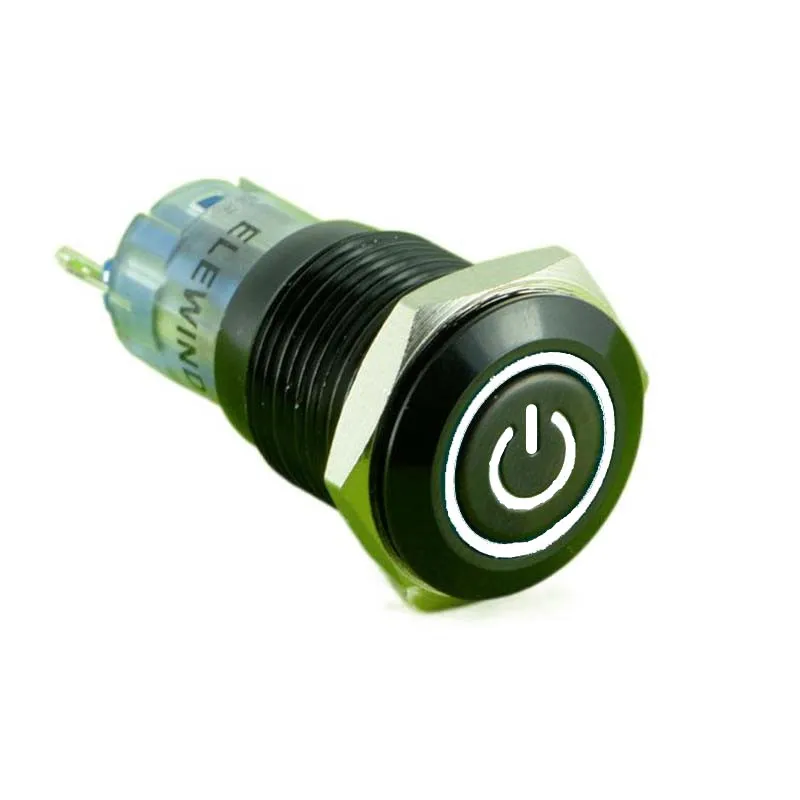 Elewind 19mm Black Illuminated Power Symbol Momentary Push Button ...