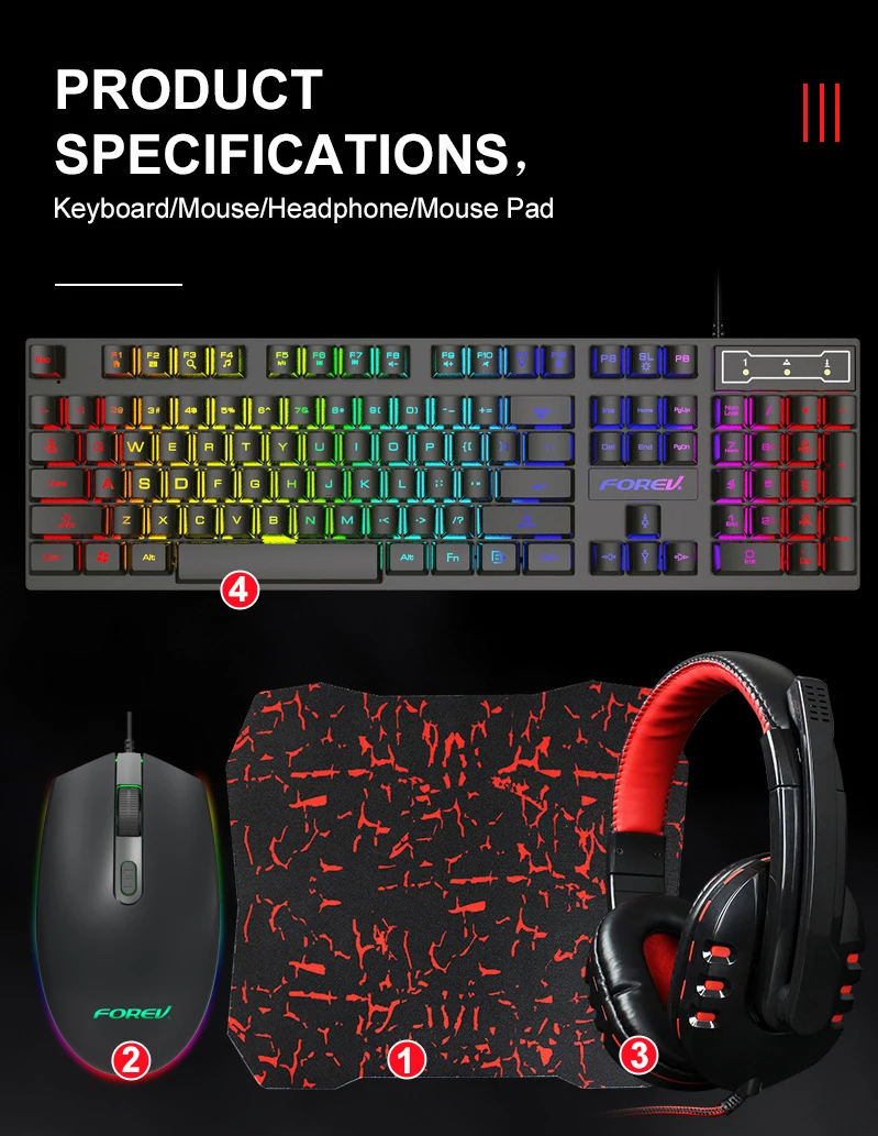 Tfdp Professional Wired Gaming Keyboard And Mouse Headset Four - Piece ...