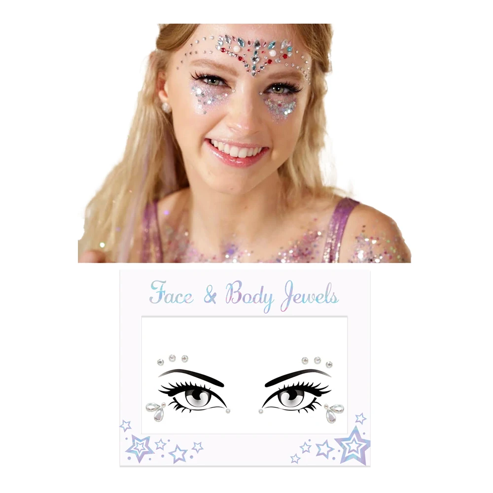 Shinein Temporary Tattoo Face Gem Sticker Self Adhesive Crystal ...
