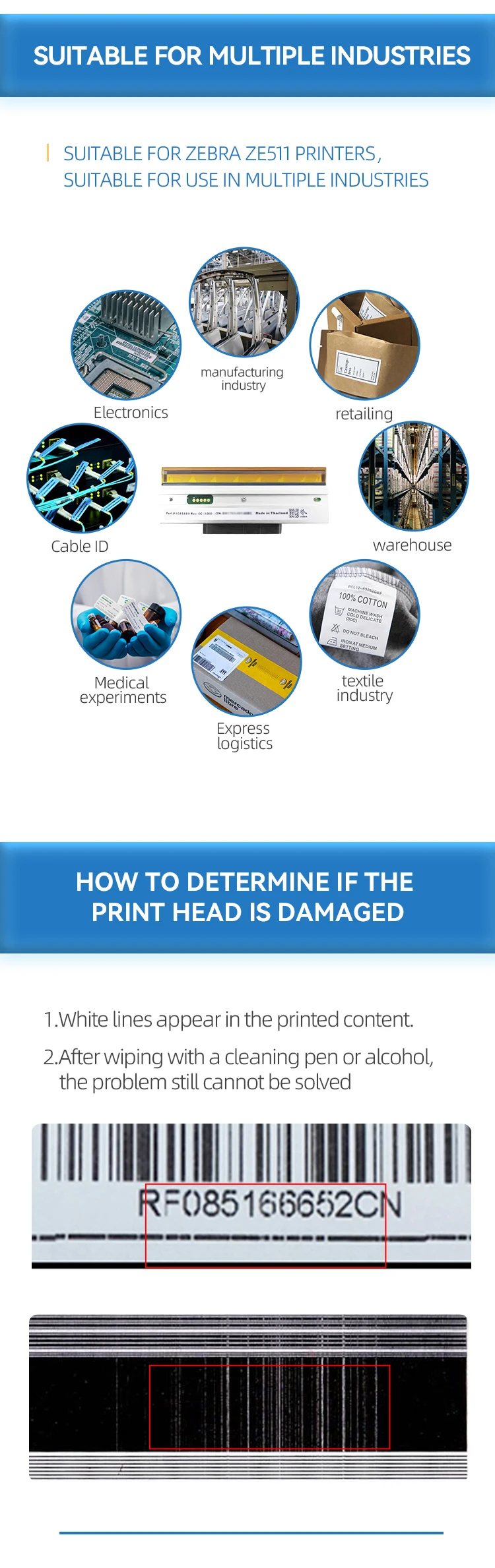 New Printhead for Zebra ZE511 300dpi Thermal Label Printer Genuine for ...