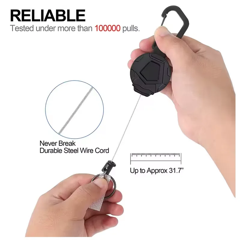 Retractable Key Chains Heavy Duty Alloy Carabiner Badge Holder Tactical ...