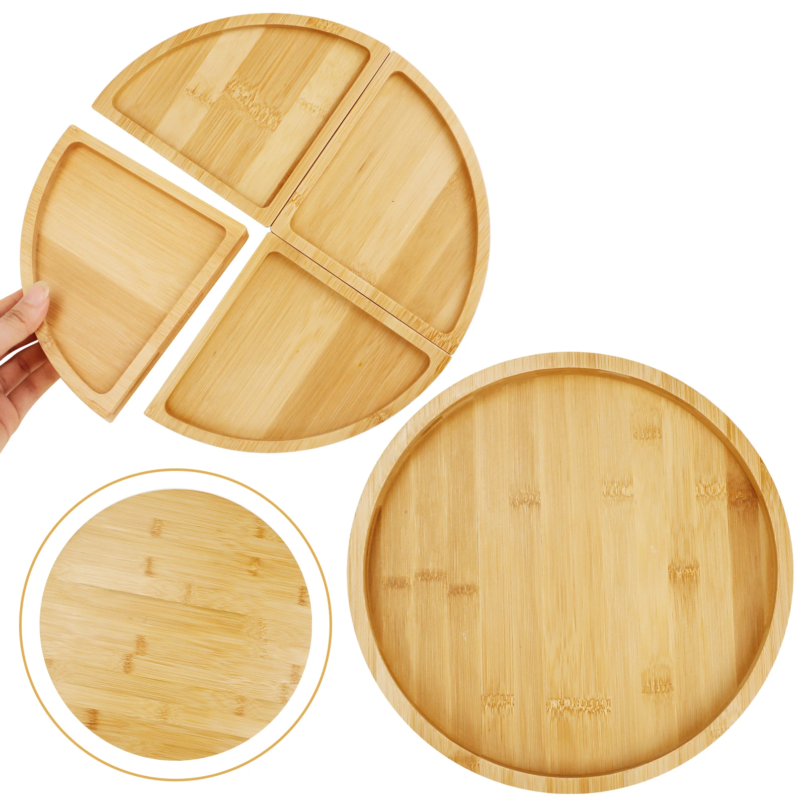 Custom 4 Round Compartments Dry Fruit Divider Snack Wood Bamboo Serving ...