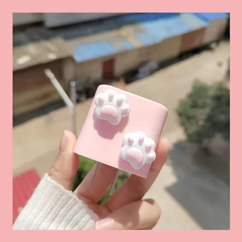 Cute Cat Paw Art Deco Pink Silicone Cable Organizer USB Charger Adapter ...