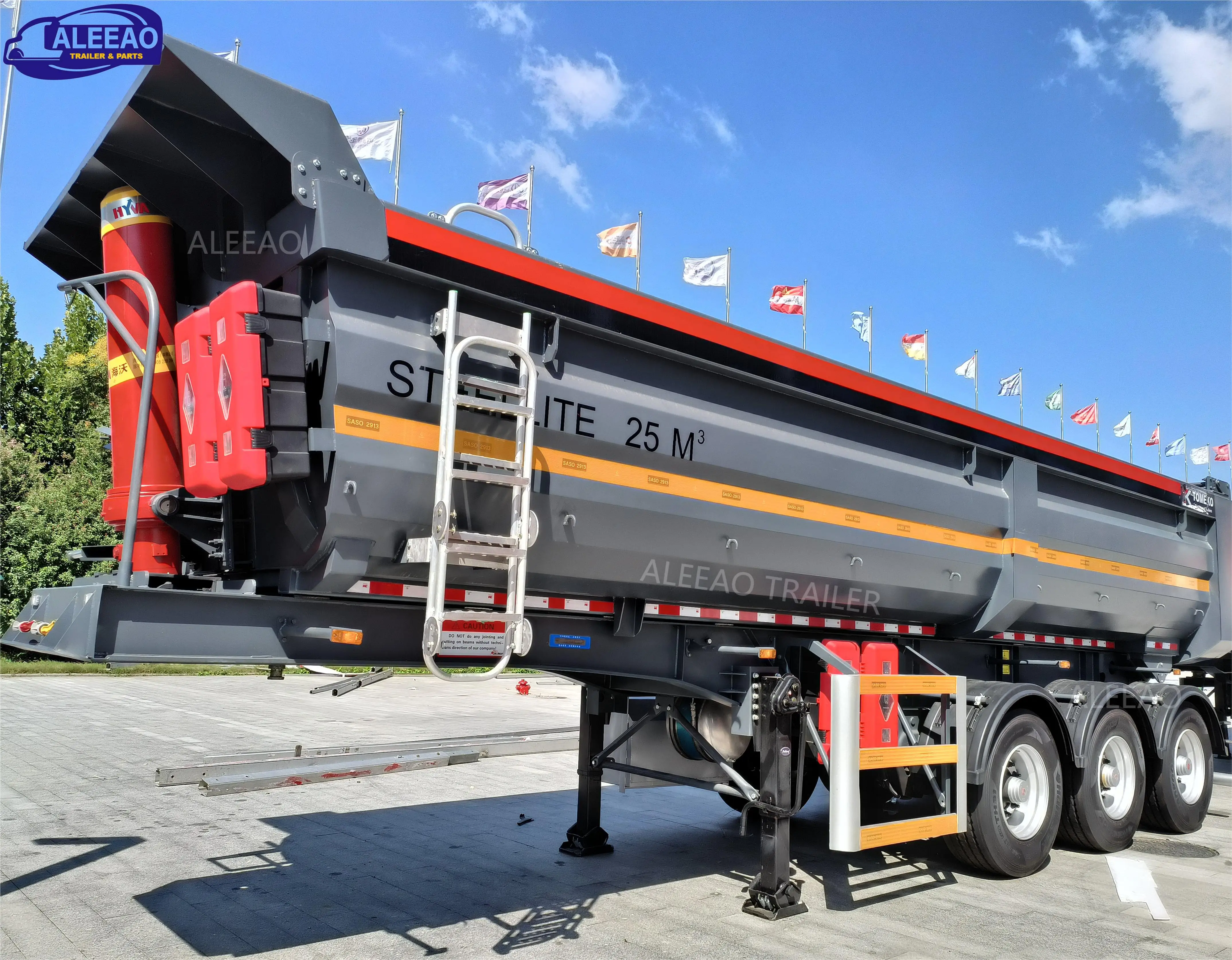 Leao 3 Axles 4 Axles U Type Hydraulic Cylinder 50tons Rear Tipping Semi ...