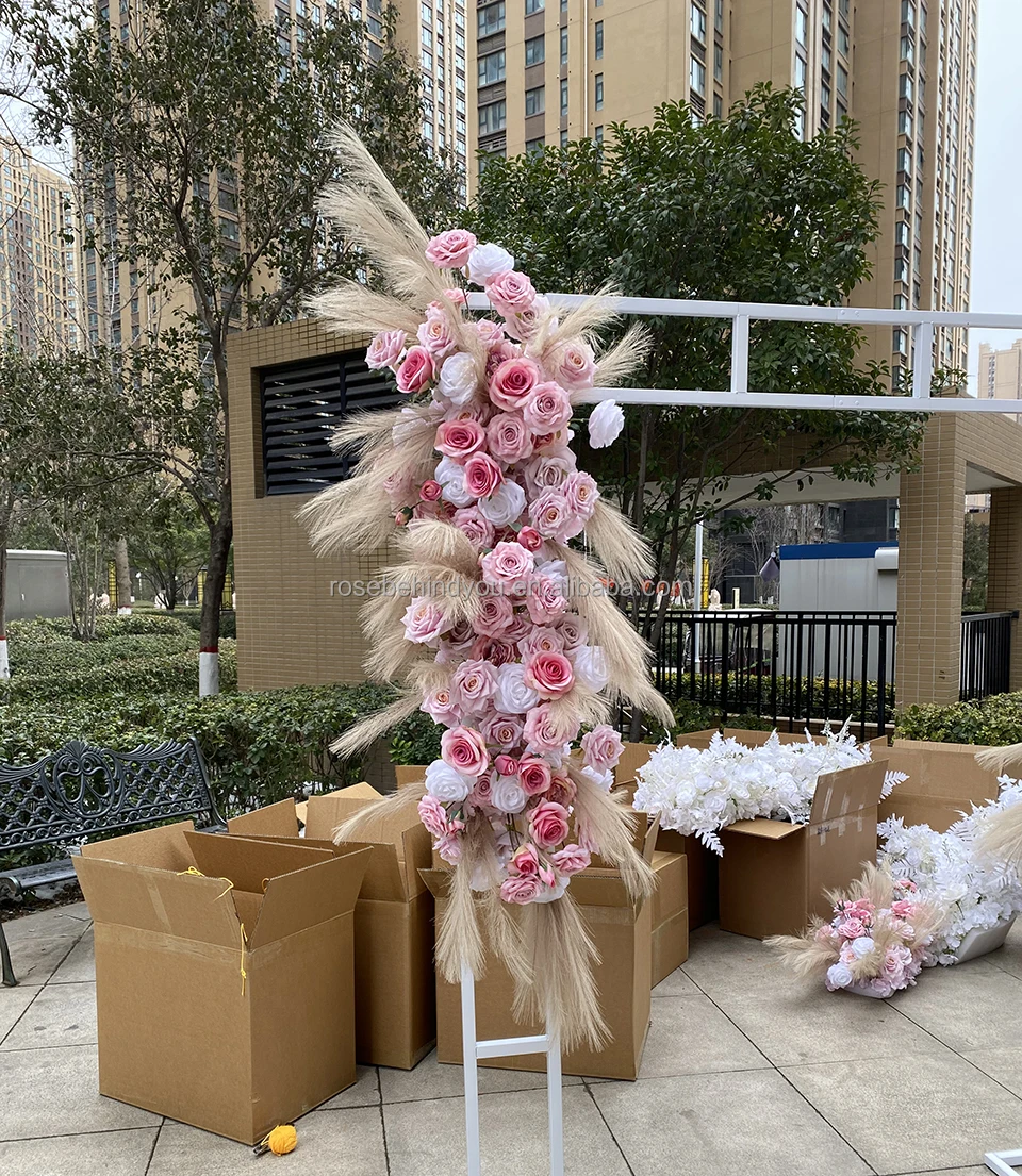 Luxury Wedding Table Pampas Flower Runner Arch Frame Backdrop Flower ...