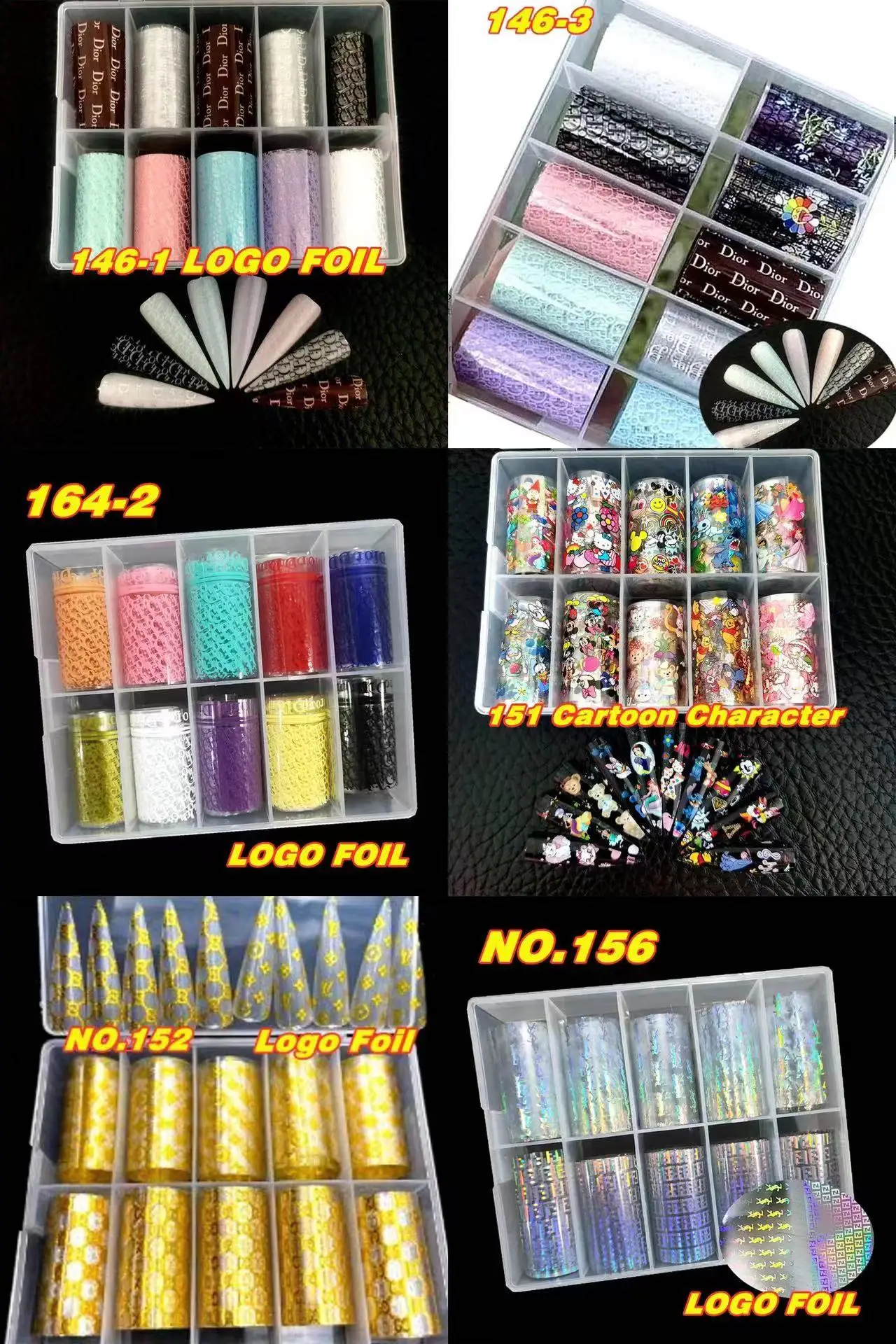 10 Sheets Luxury Brand Logo Nail Foil Transfer Sticker,Colorful Nail ...