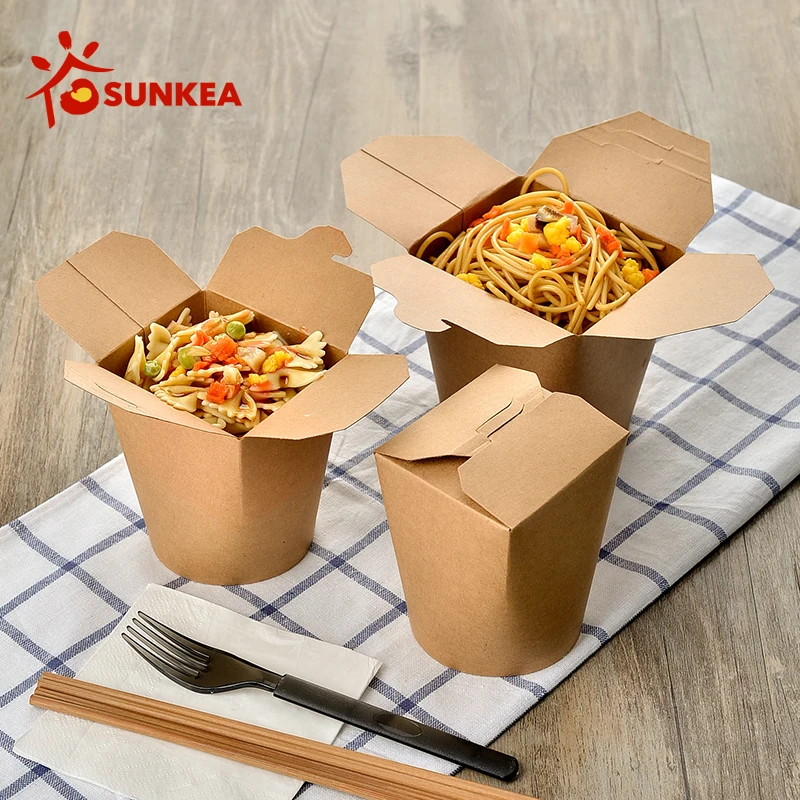 Round Based 16oz 26oz 32oz Kraft Paper Noodle Box/Chinese Rice Bowl ...
