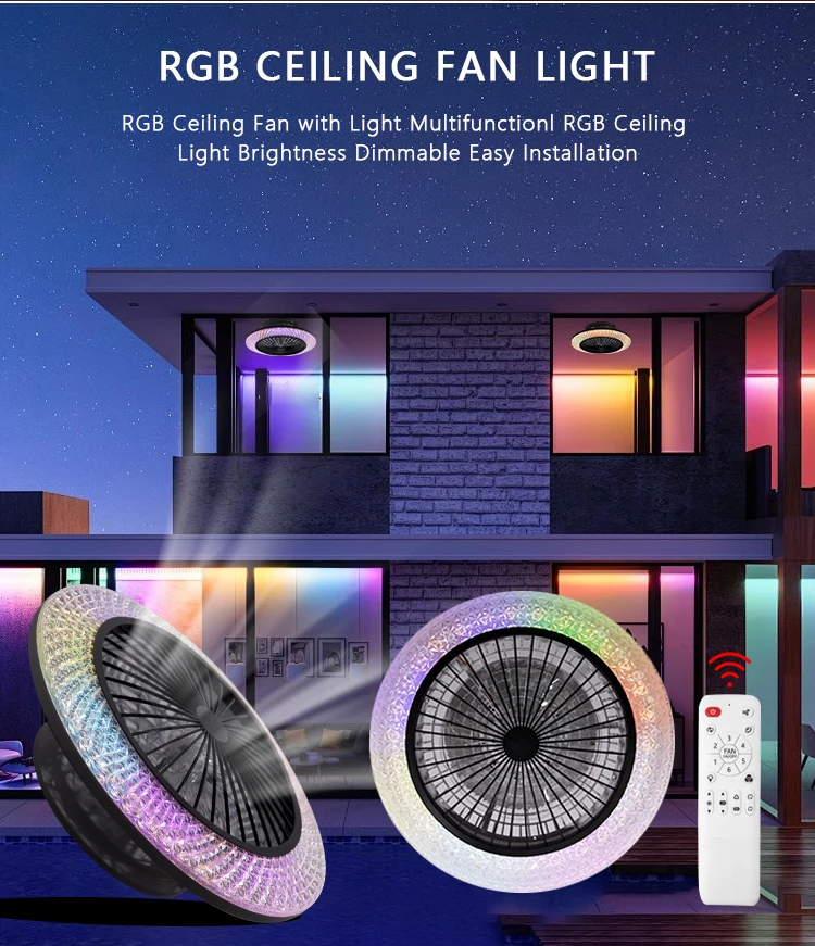 Ceiling Smart Home Lights Fan Dimmable 5 Wind Speeds Remote Control ...