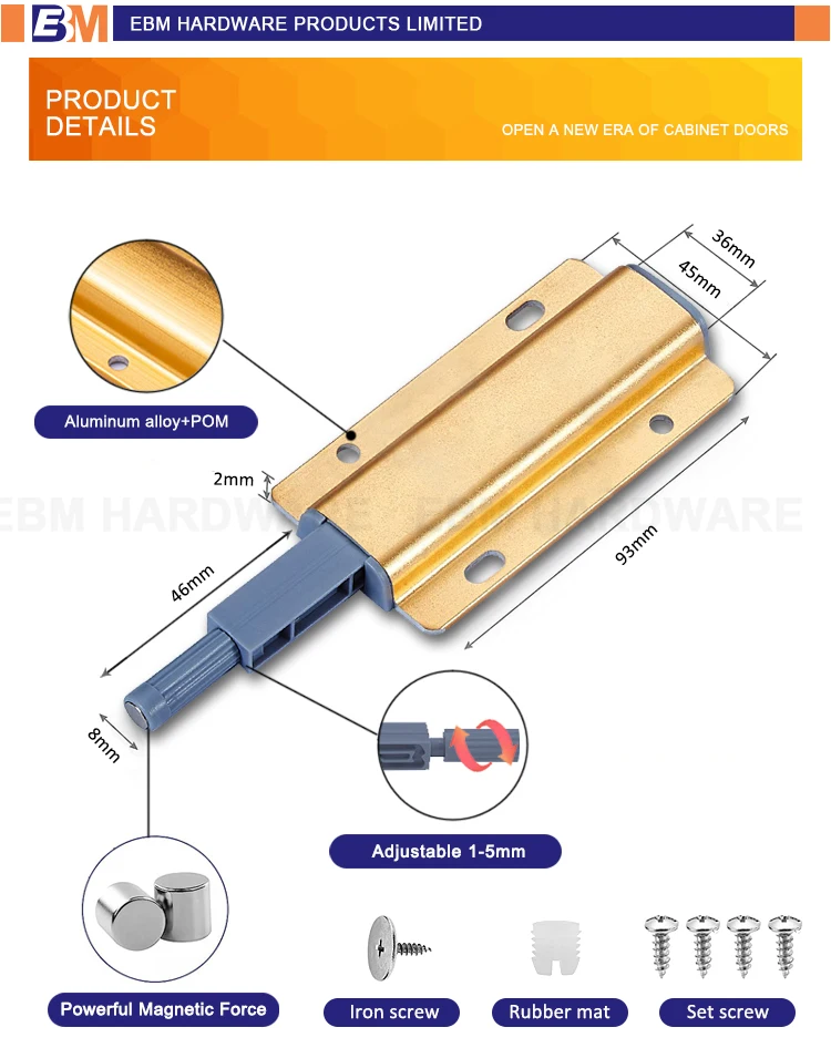 Pressure Door Opener Magnetic Catch Drawers Push Mechanism Nickel ...