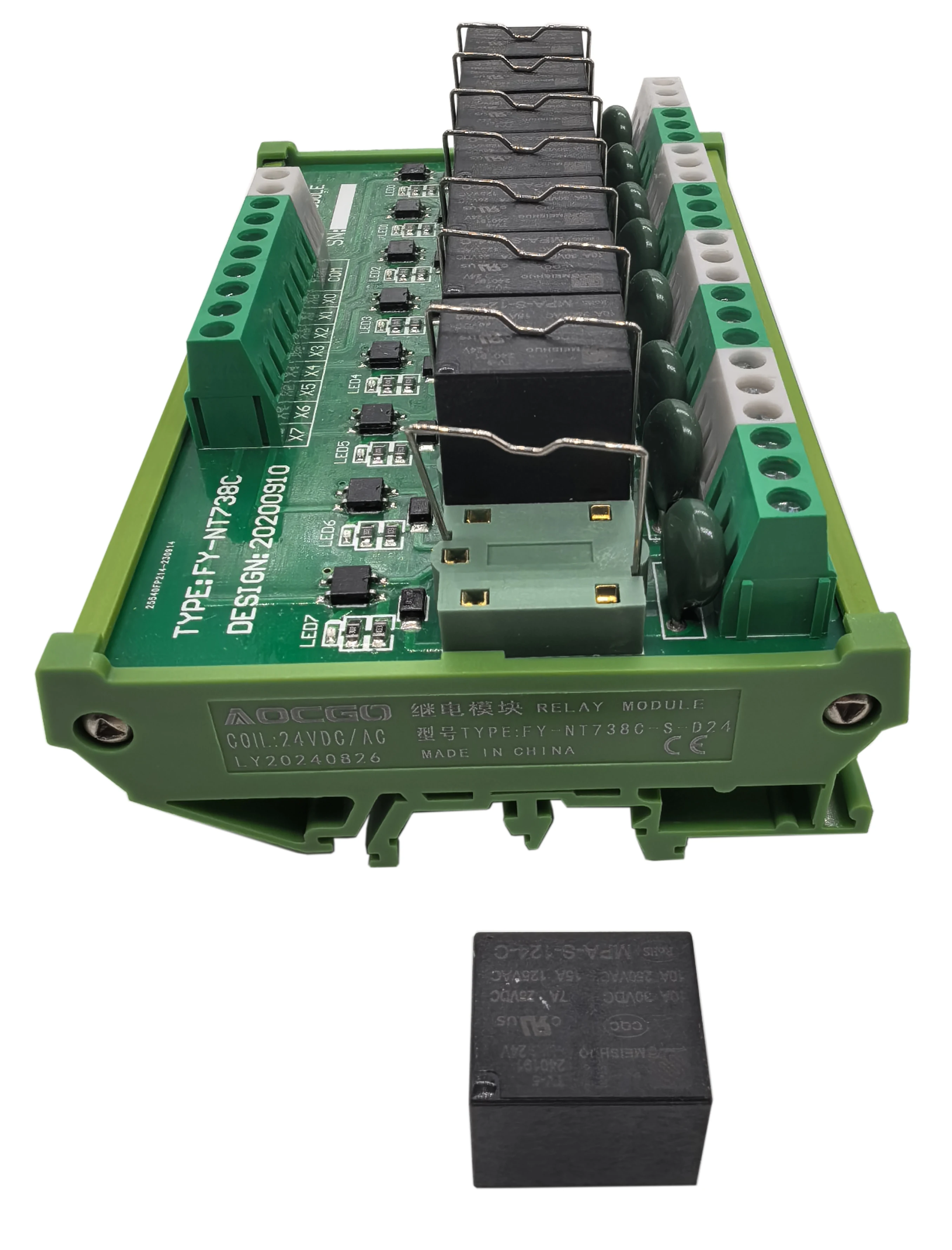 8 Channel 24VDC Relay Module - 10A 250VAC DIN Rail Mounting