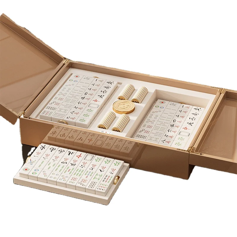 China luxury custom mahjong with wooden box 144 mahjong set wooden ...