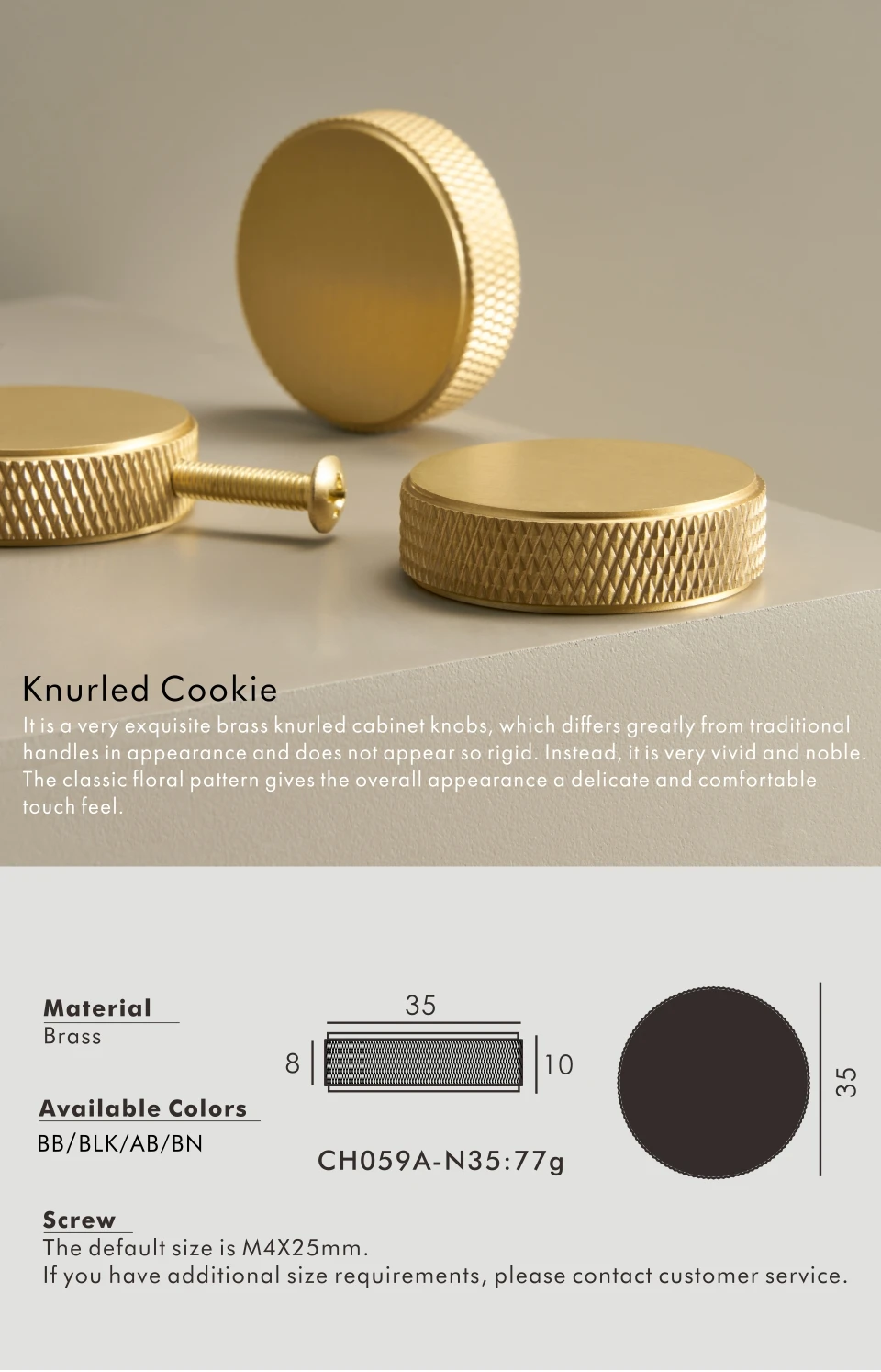 Nurlin New Solid Brass Knurled Round Exquisite Cabinets Drawers Knobs ...